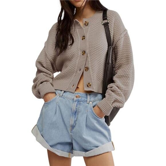 Sweaters | Women Short Buttondown Cable Waffle Knit Sweater Jacket ...